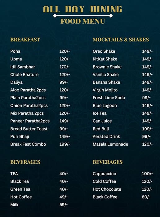 Menu of Indian Affair Restaurant, Vaishali Nagar, Jaipur