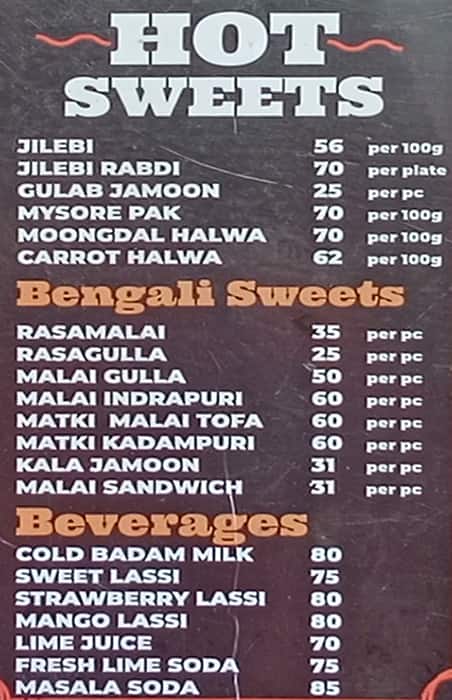 Menu of Sangam Sweets - Since 1964, HSR, Bangalore