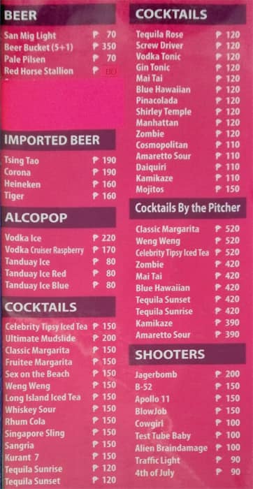 Menu at Celebrity Lounge Family KTV and Restobar, Mandaluyong