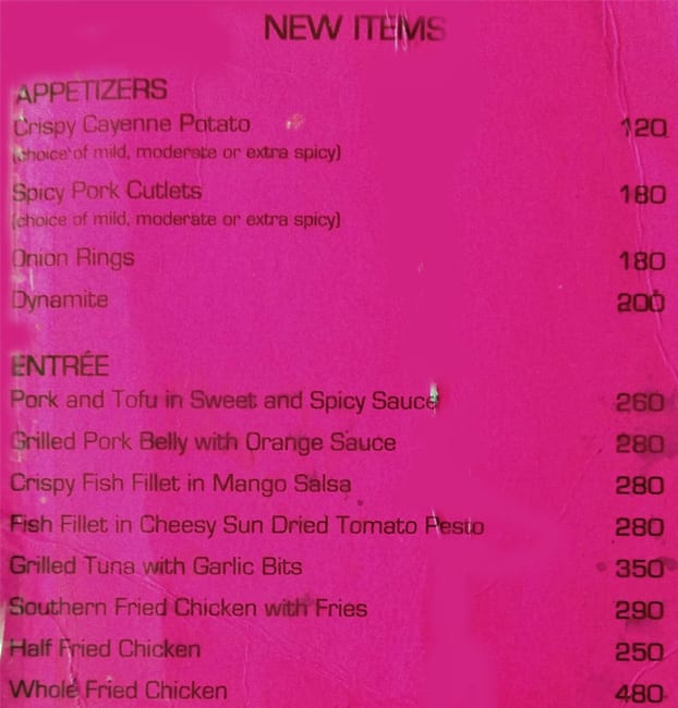 Menu at Celebrity Lounge Family KTV and Restobar, Mandaluyong