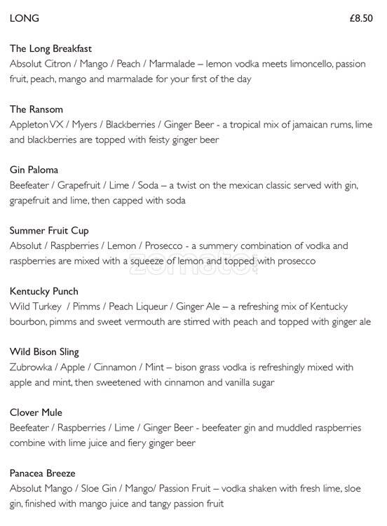 Menu at Panacea Manchester pub & bar, Manchester