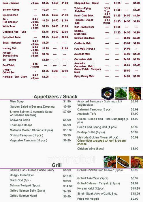 Menu at Matsuda restaurant, Toronto, Steeles Ave E #13A-13B