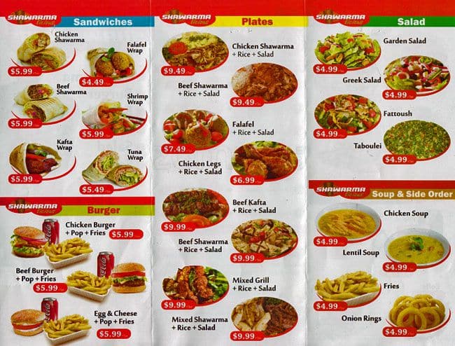 Menu at Shawarma Licious restaurant, Toronto
