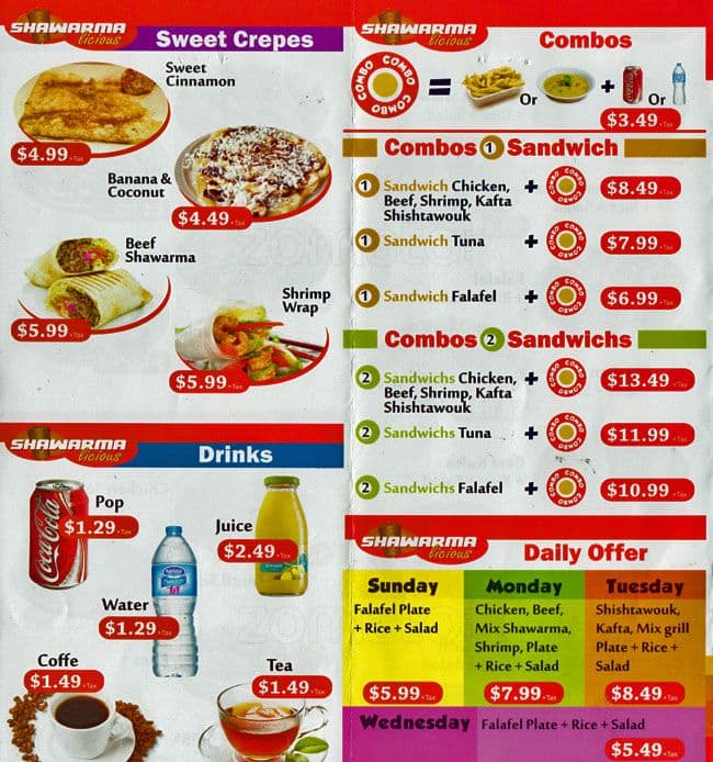 Menu at Shawarma Licious restaurant, Toronto