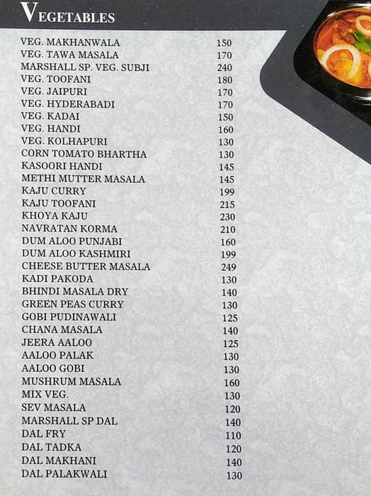 Menu at Marshall, Ahmedabad