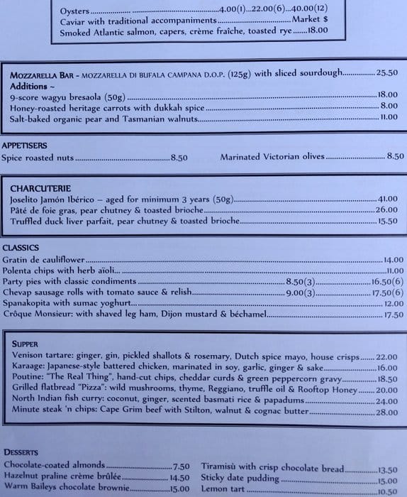 The Melbourne Supper Club Menu - Urbanspoon/Zomato