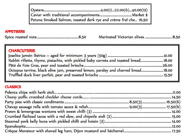 The Melbourne Supper Club Menu - Urbanspoon/Zomato