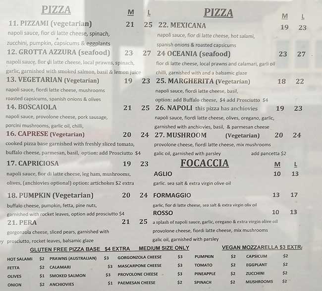 Menu at Pizzami pizzeria, Ivanhoe