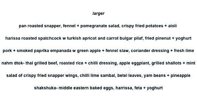 Menu at Peel St restaurant, Adelaide