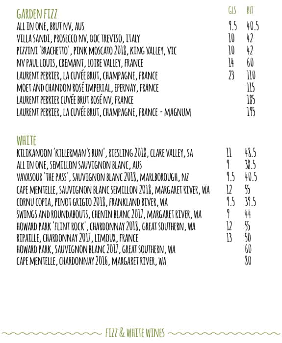 Menu at The Garden Leederville restaurant, Leederville, 742 Newcastle St