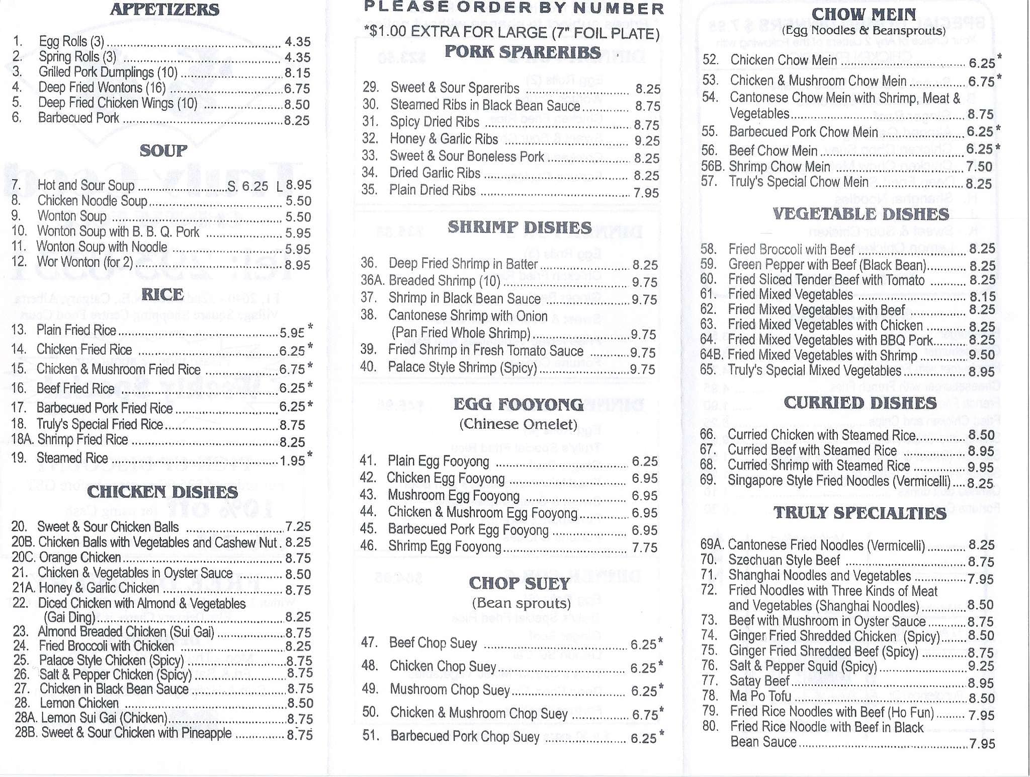 Menu au Panda 3 Restaurant, Calgary, 52 St NE