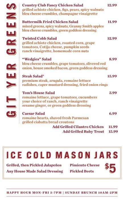 Menu at Jack Allen's Kitchen Oak Hill restaurant, Austin, State Hwy 71 West