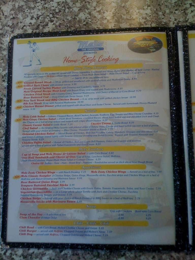 Menu at The Original Mels restaurant, Roseville