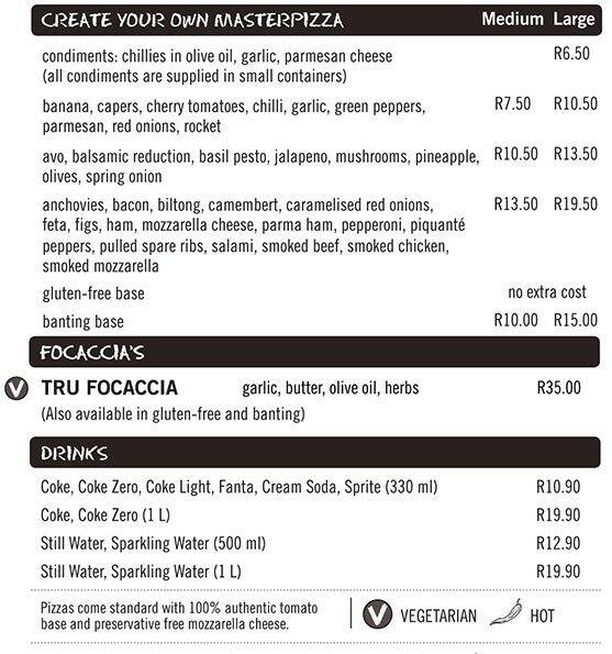 Menu at Tru Pizza pizzeria, Cape Town, SHOP 11 Edgemead Village ...