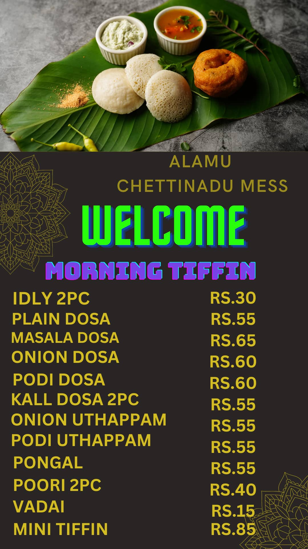 Menu of Alamu Chettinadu Mess, Chromepet, Chennai