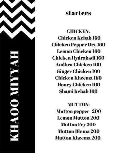 Menu at Khaoo Miyyah, Bengaluru, Royal suits hotel