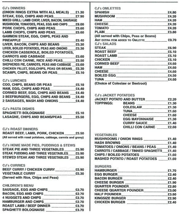 Carta de BABA G'S CAFE, Dagenham, 2 Rowallen Parade Green Lane