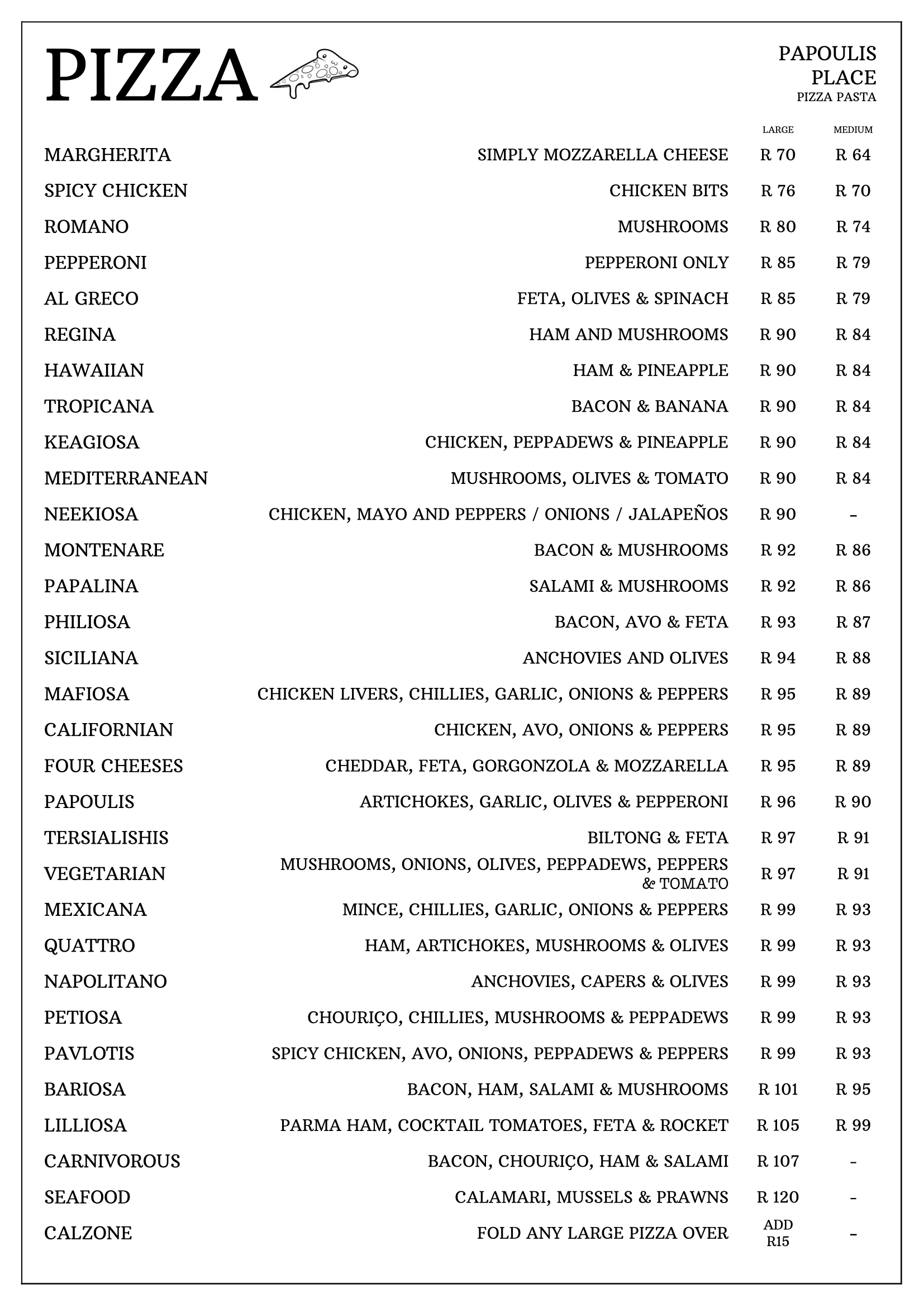 Menu at Papoulis Place restaurant, Sandton, Merrow Down Plaza Corner ...