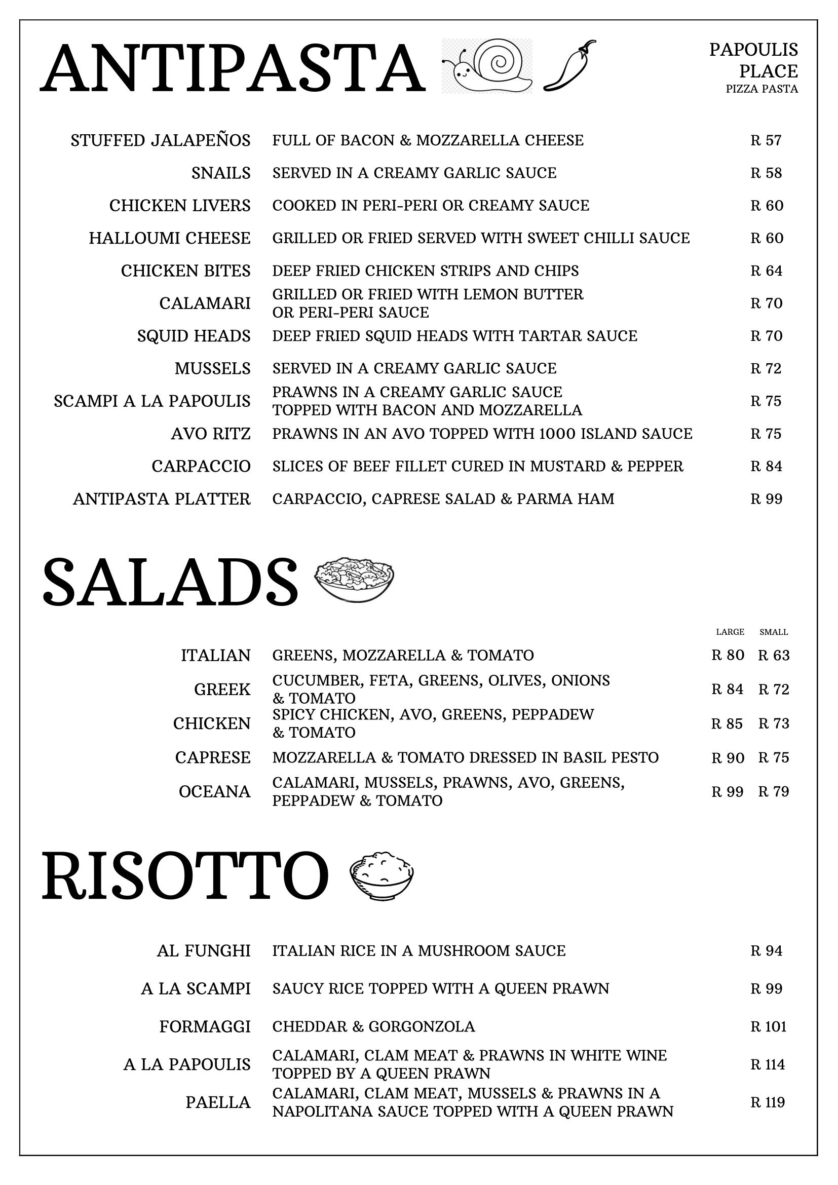 Menu at Papoulis Place restaurant, Sandton, Merrow Down Plaza Corner ...