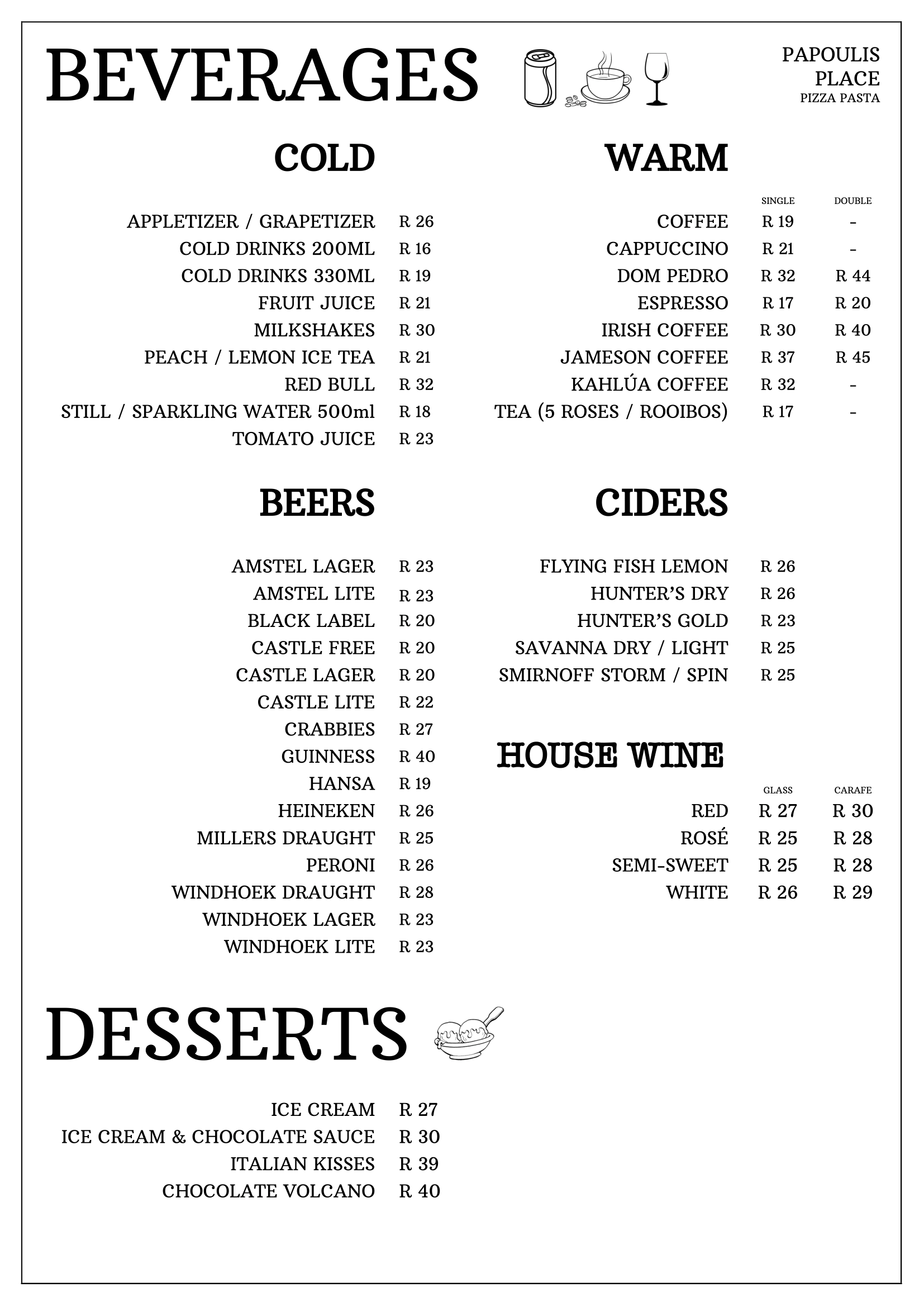 Menu at Papoulis Place restaurant, Sandton, Merrow Down Plaza Corner ...