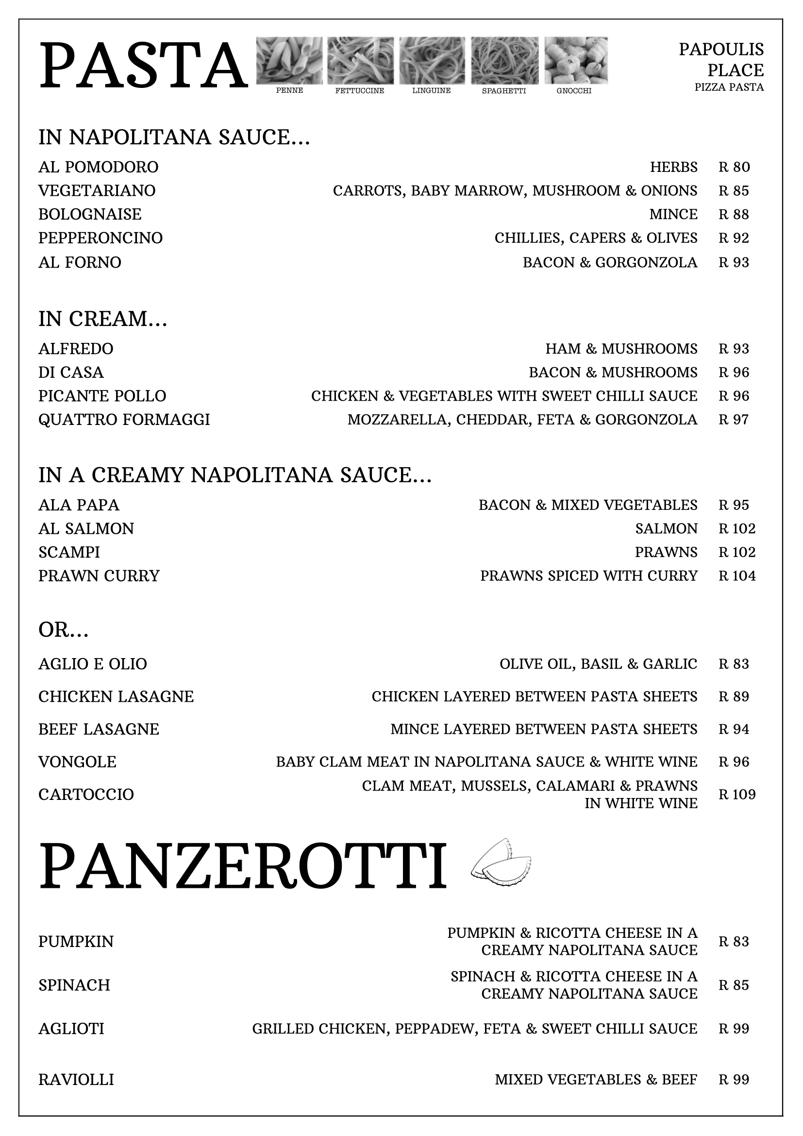 Menu at Papoulis Place restaurant, Sandton, Merrow Down Plaza Corner ...