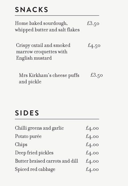 Menu at The Midland restaurant, Manchester