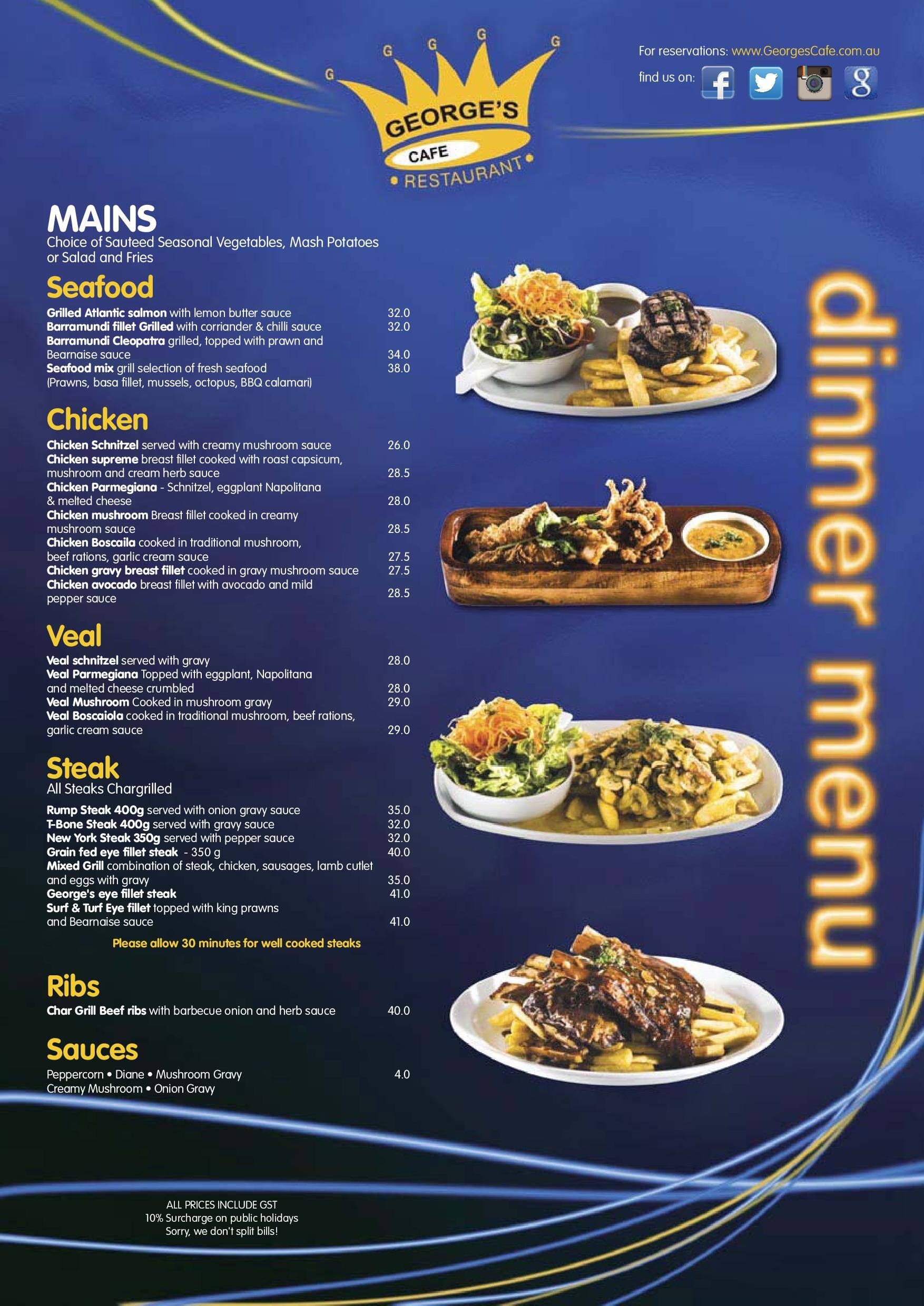 Menu at George's Cafe, Burwood