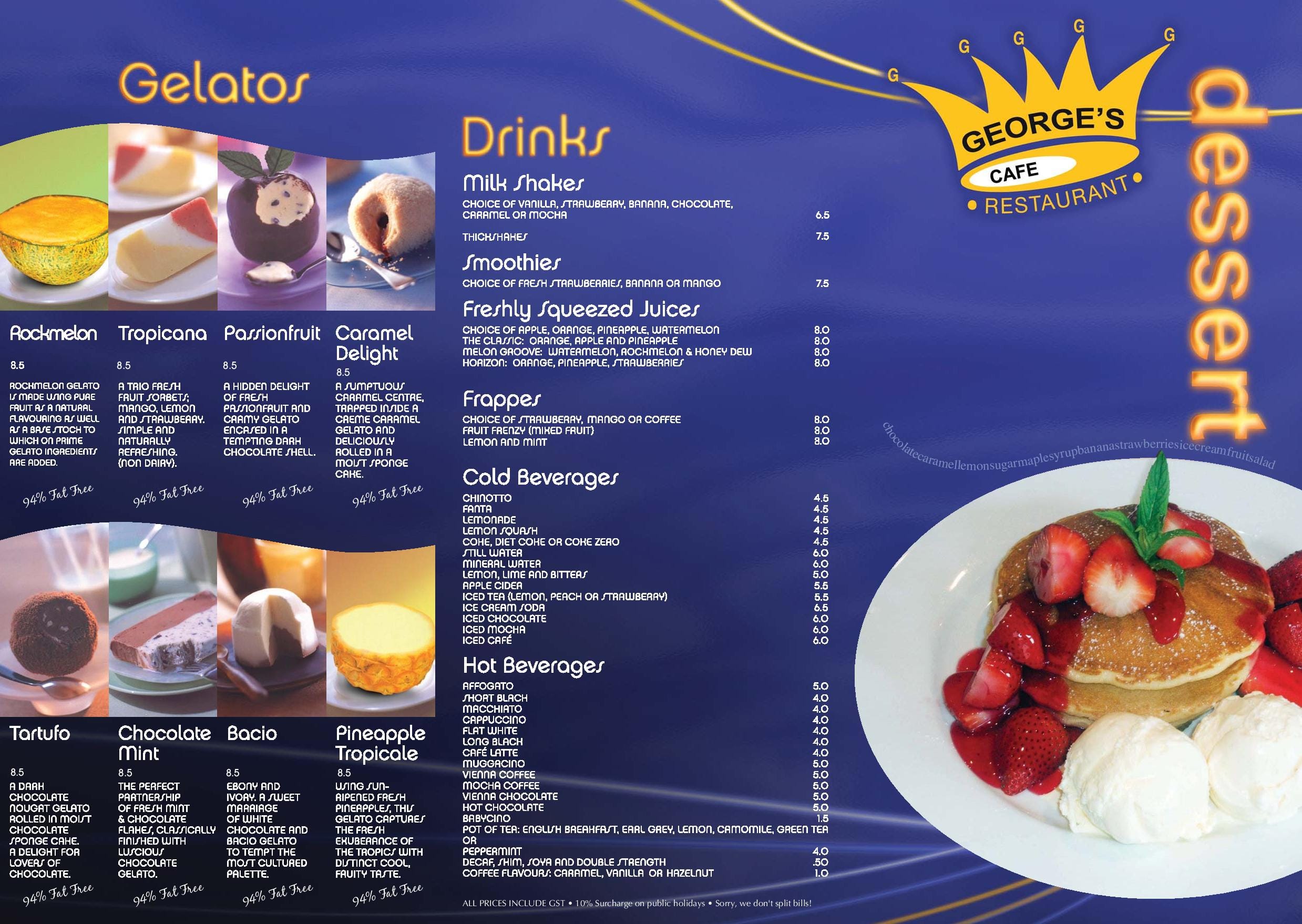 Menu at George's Cafe, Burwood