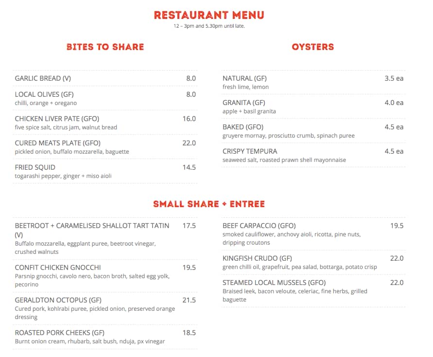 Menu at Char Char Restaurant + Bar, Fremantle