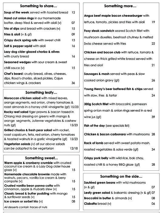 Menu at The Brown Fox restaurant, Perth