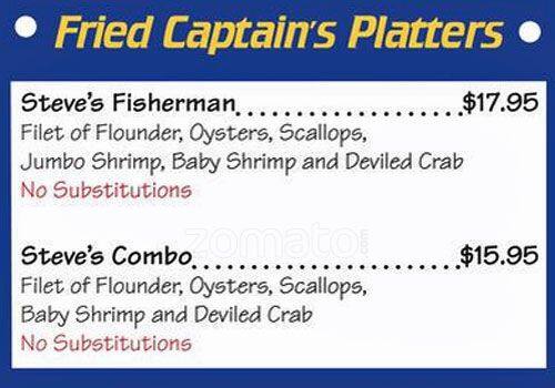 Menu at Captain Steve's restaurant, Charlotte, Monroe Rd
