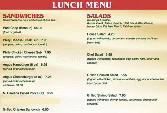 Menu at Captain Steve's restaurant, Charlotte, Monroe Rd