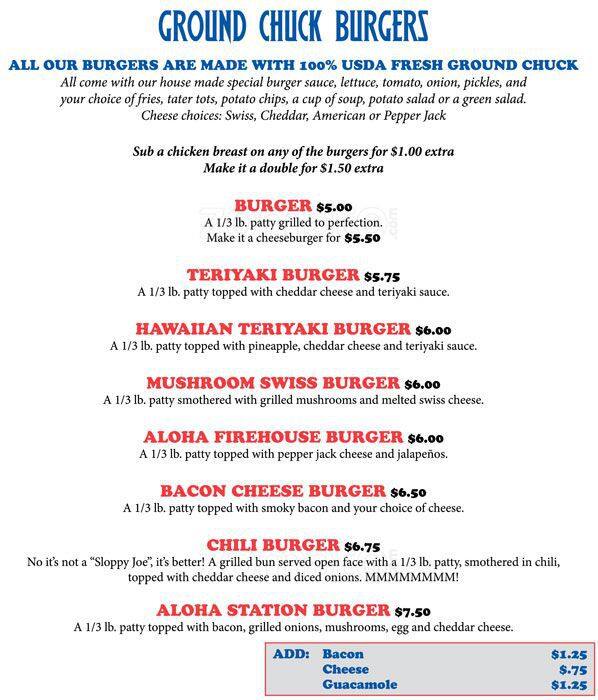 Menu at Aloha Station pub & bar, Aloha