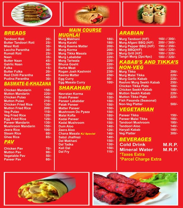 Menu of Kathi Junction, Electronic City, Bangalore