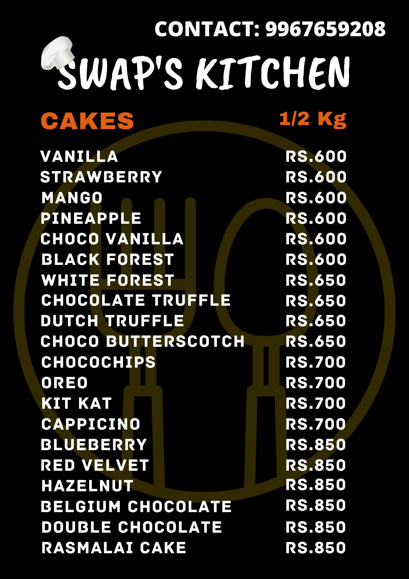 Menu of Swap's Kitchen, Vile Parle East, Mumbai