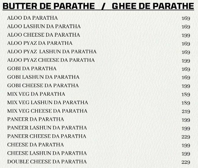 Menu of Parathe Sharathe, Thaltej, Ahmedabad