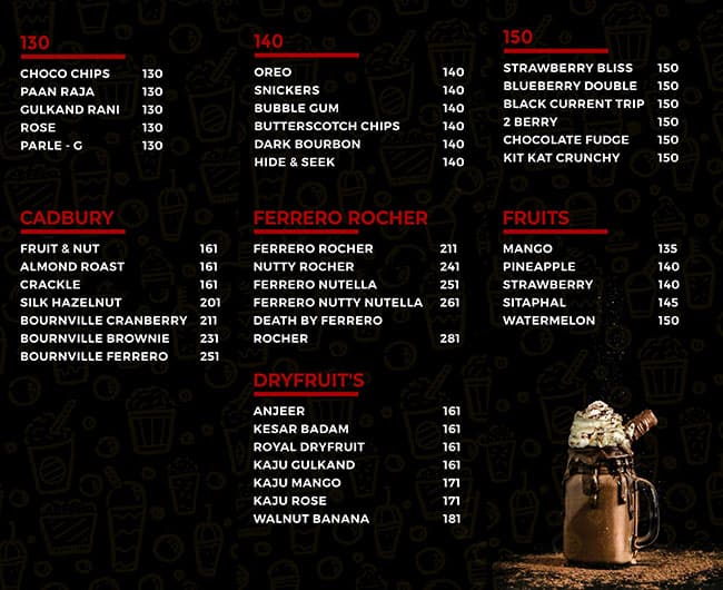 Menu of Krimmy Thickshakes, Madhapur, Hyderabad