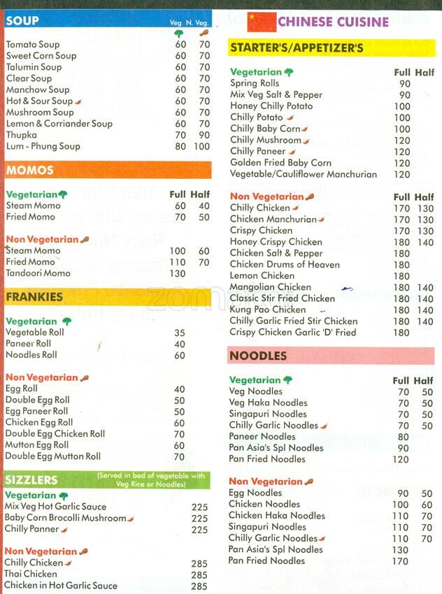 Menu at Pan Asia, Gurugram