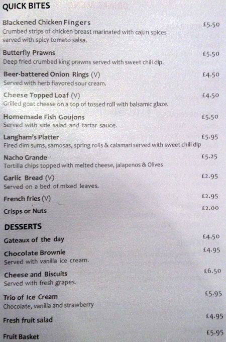 Carta del pub y bar Langham Court Hotel - Gem Hotels, Londres