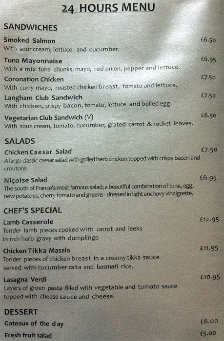 Carta del pub y bar Langham Court Hotel - Gem Hotels, Londres