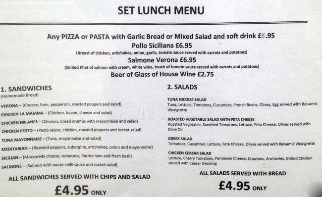 Menu at Verona restaurant, Morden, Morden Court Parade