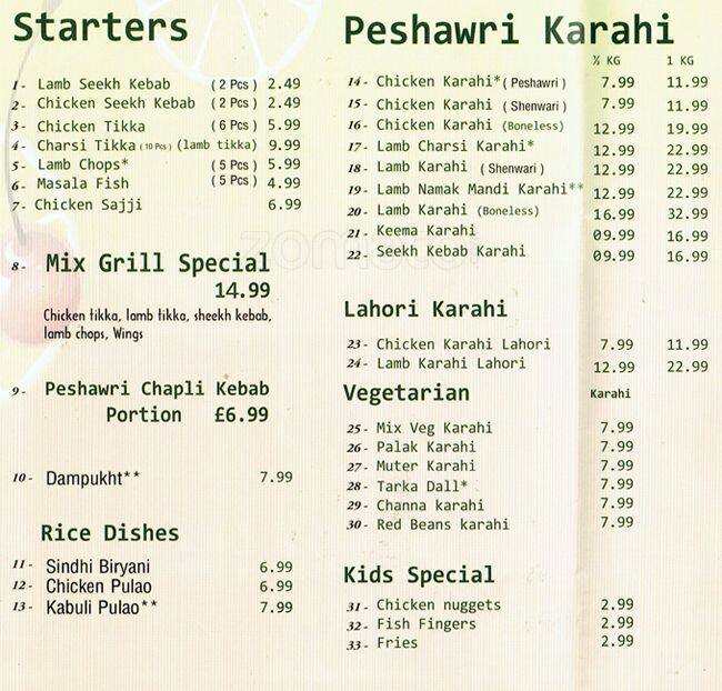 Menu at Khyber Grill restaurant, Dagenham, 800 Green Ln