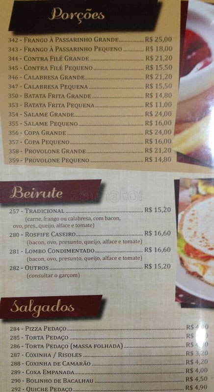 Menu at Arte do Pão, São Paulo