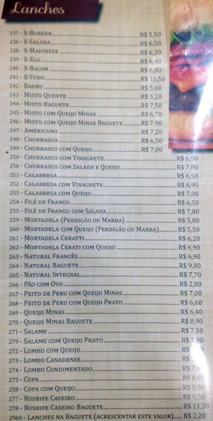 Menu at Arte do Pão, São Paulo