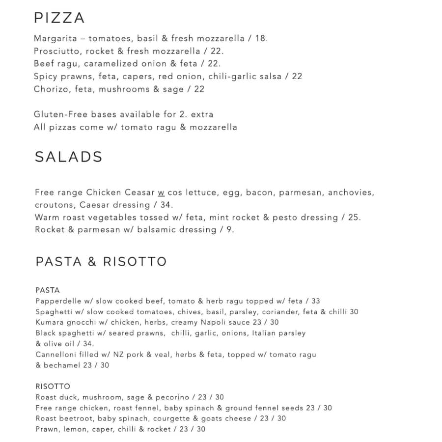 Menu at Vivace pub & bar, Auckland