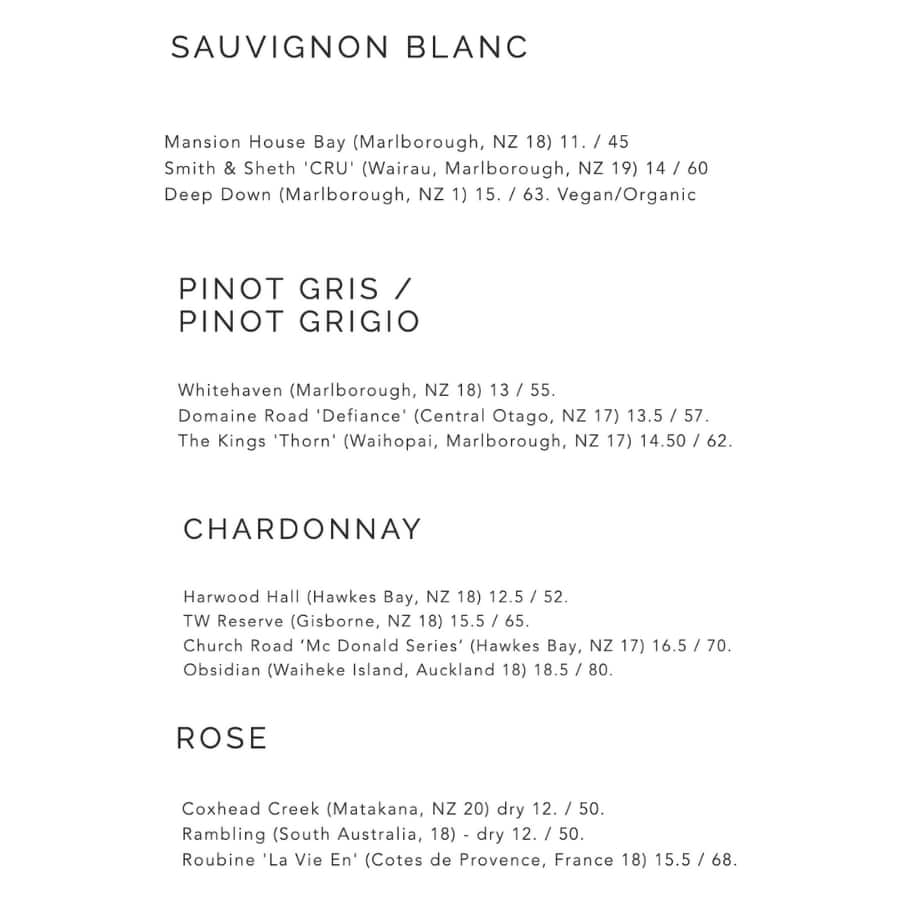 Menu at Vivace pub & bar, Auckland