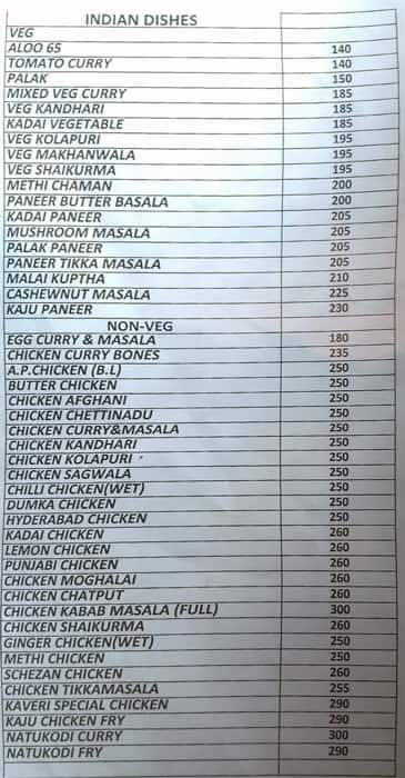 Menu at Kaveri Restaurant and Bar, Hyderabad, Hydernagar