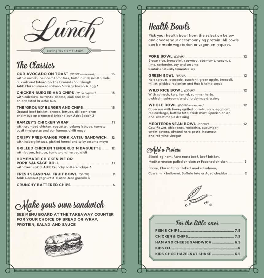 Menu at The Grounds of Alexandria pub & bar, Alexandria