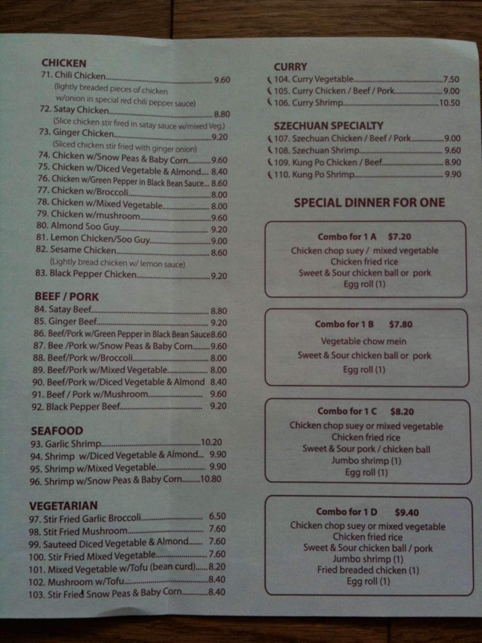 Menu at Imperial Kitchen restaurant, Orangeville