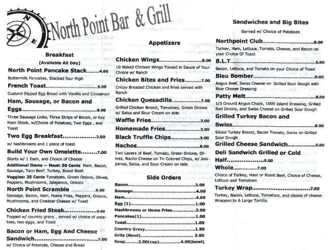 North Point Bar & Grill Menu - Urbanspoon/Zomato